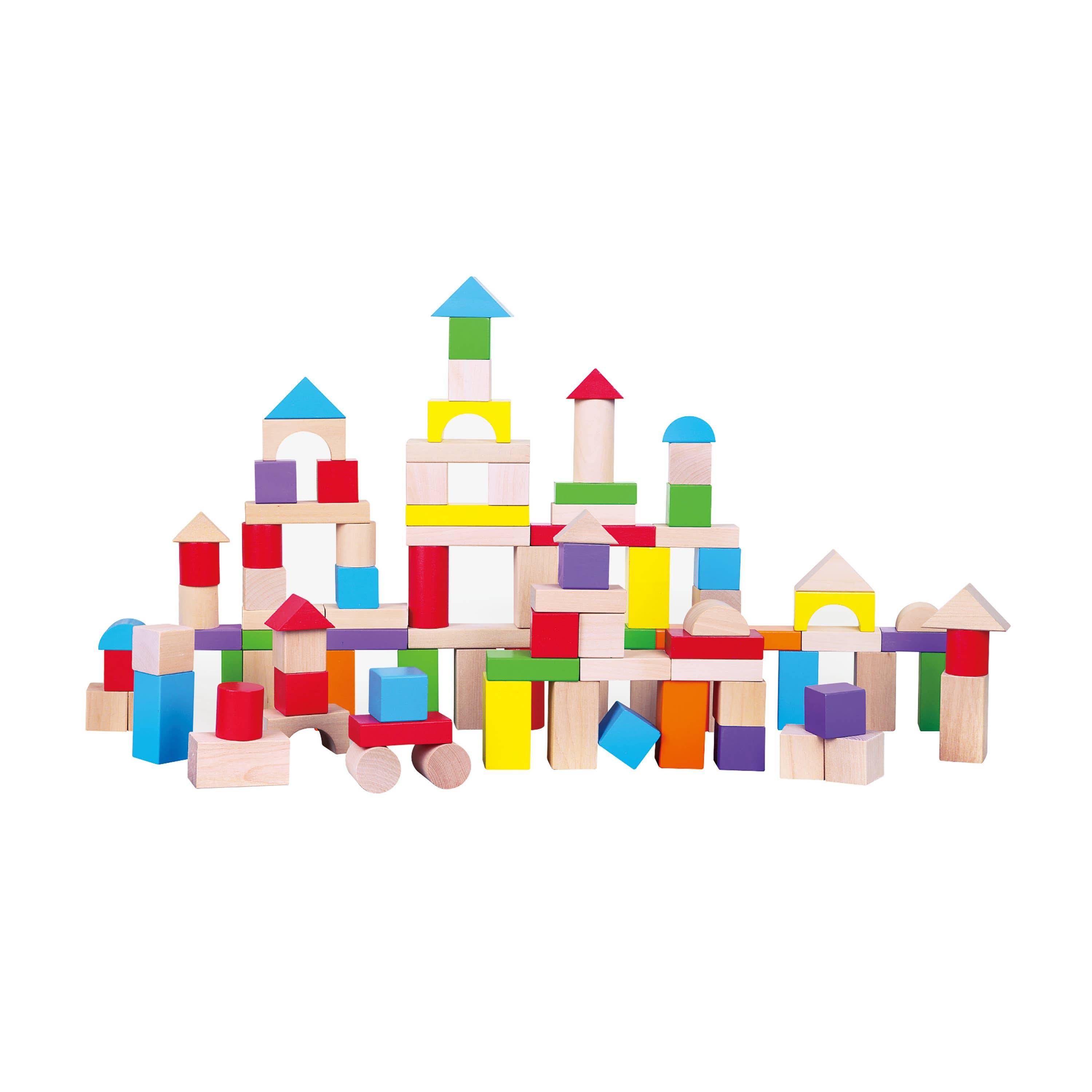 Colourful Wooden Building Stacking Blocks - 100 Piece Tub Set ...